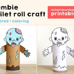 Zombie Toilet Paper Roll Craft Halloween Spooky Party Coloring - Etsy