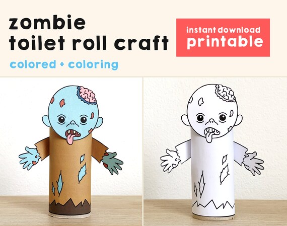 Zombie Toilet Paper Roll Craft Halloween Spooky Party Coloring - Etsy
