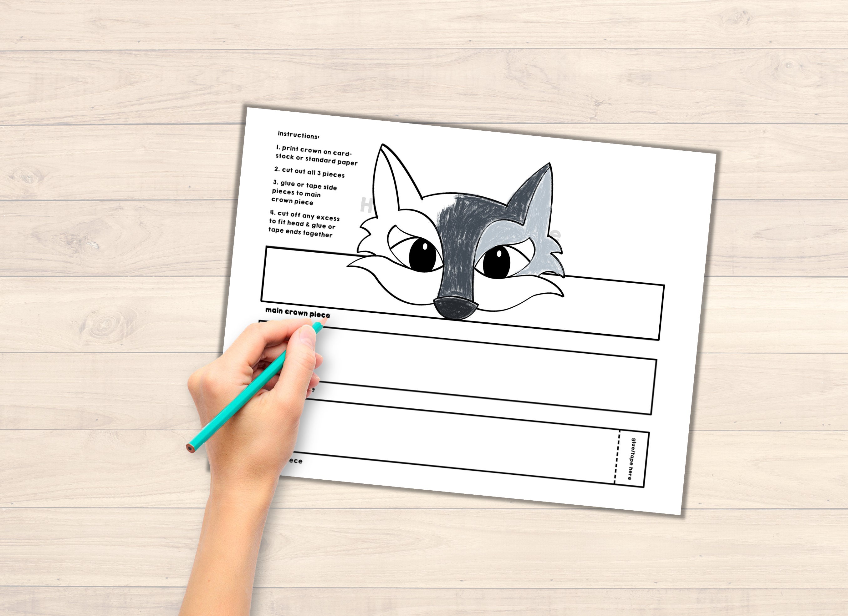 Wolf Paper Crown Coloring Printable Kids Craft Wolf Woodland - Etsy Canada