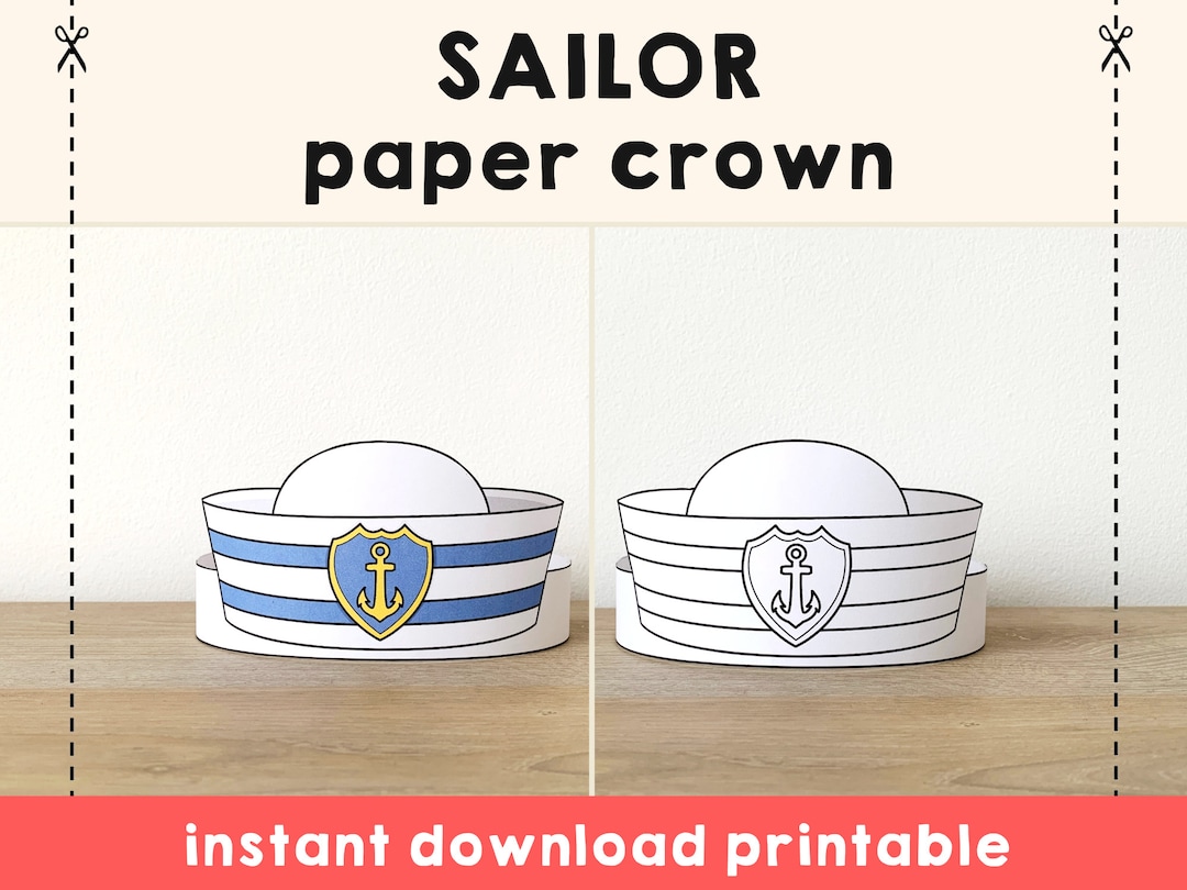 Sailor Hat Cap Paper Crown Party Coloring Printable Kids Craft Sea ...