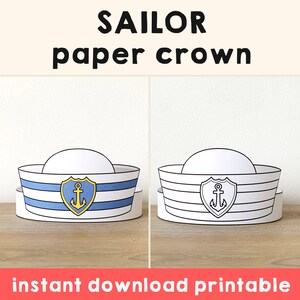 Sailor Hat Cap Paper Crown Party Coloring Printable Kids Craft Sea ...