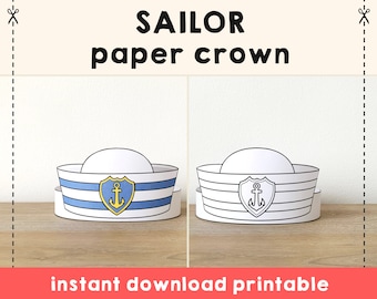 Sailor Hat Cap Paper Crown Party Coloring Printable Kids Craft Sea ...