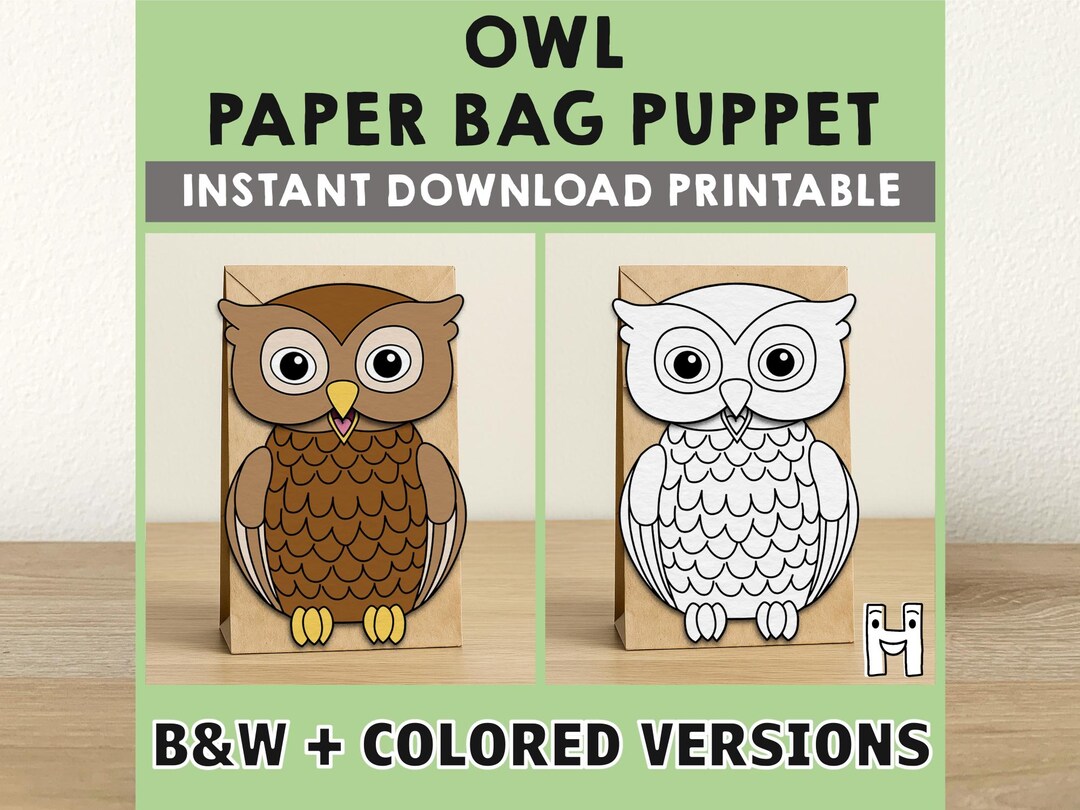 Owl Paper Bag Puppet Printable Forest Animal Craft Activity Cut Paste ...