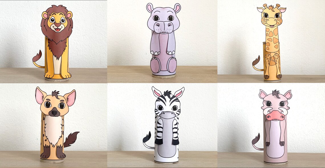 African Animals Toilet Paper Roll Craft Safari Party Coloring | Etsy