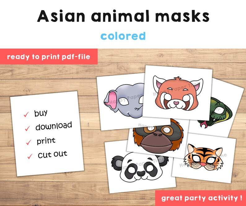 Asian Jungle Mask Animal Mask Panda Cobra Elephant - Etsy