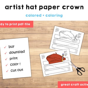 Artist Hat Painter Paper Crown French Party Coloring Printable Kids ...