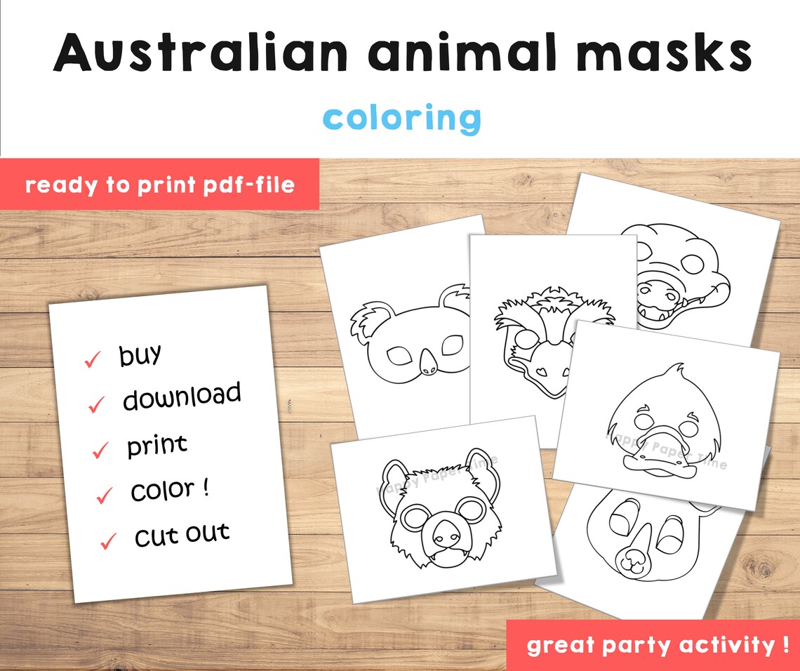 Australian Animal Masks for Coloring Printable Template for - Etsy ...