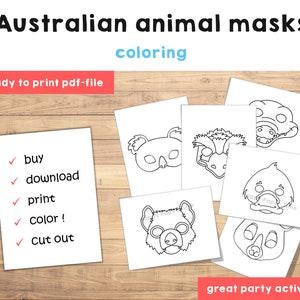 Australian Animal Masks for Coloring, Printable Template for Kids ...