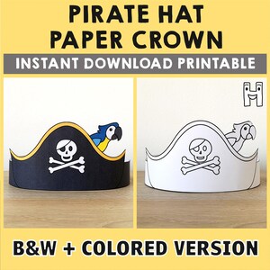 Pirate Hat Paper Crown Template Pirate Captain Party Headband Coloring ...