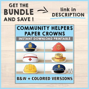 Community Helpers Paper Crowns Police Builder Farmer Nurse Mail Carrier ...