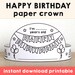 Happy Birthday Paper Crown Party Activity Printable Kids Coloring Craft ...