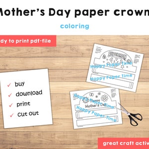 Mother's Day Paper Crown Template Birthday Party Headband Coloring ...