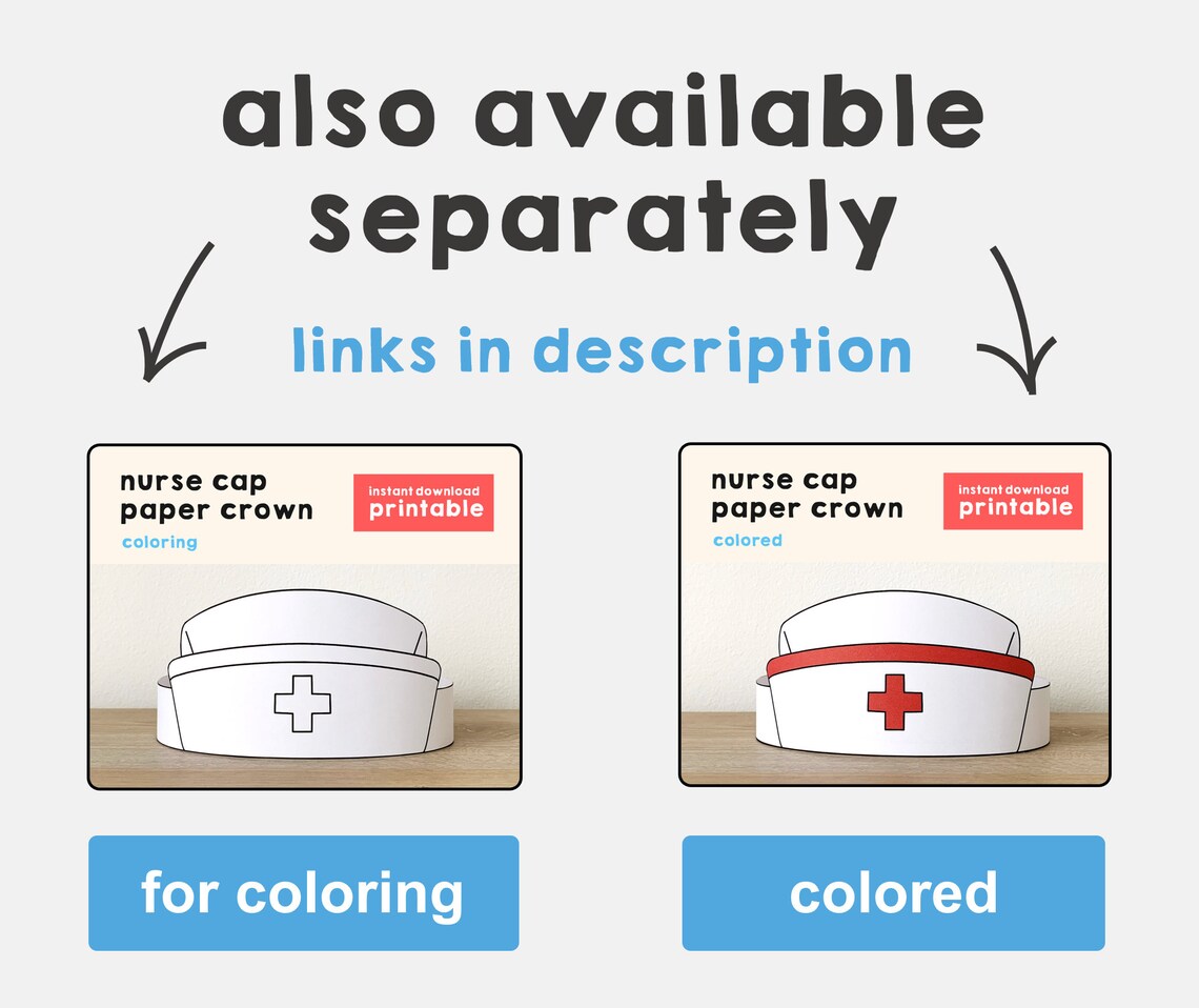 Nurse Cap Hat Paper Crown Party Coloring Printable Kids Craft - Etsy Canada