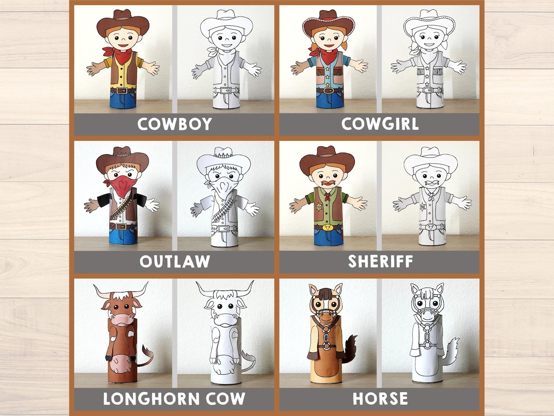 Wild West Toilet Paper Roll Craft Activity Cowboy Party Coloring ...
