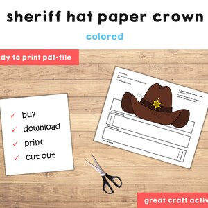 Sheriff Hat Paper Crown Party Costume Printable Kids Craft Wild West ...