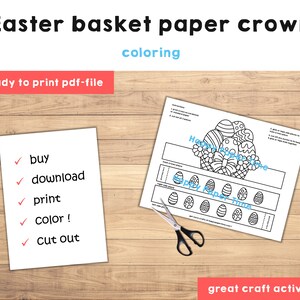 Easter Eggs Basket Paper Crown Coloring Headband Easter Cut Out Party ...