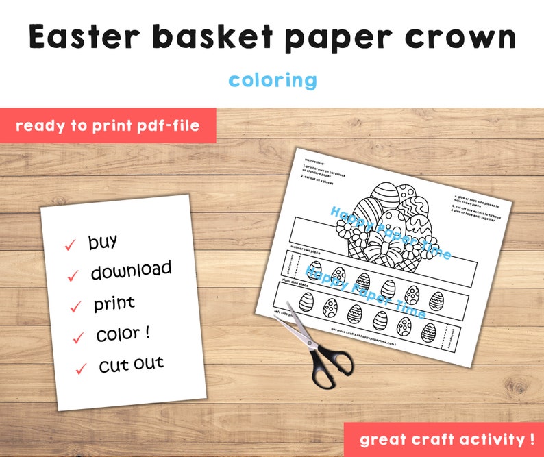 Easter Eggs Basket Paper Crown Coloring Headband Easter Cut Out Party ...