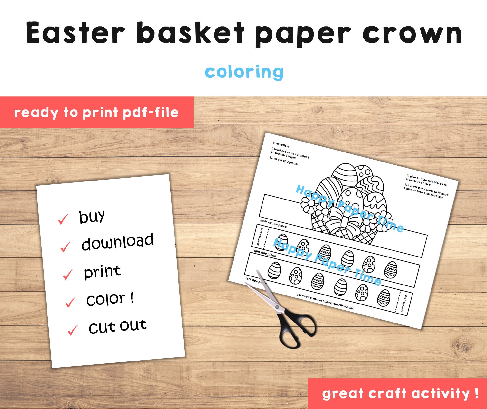 Easter Eggs Basket Paper Crown Coloring Headband Easter Cut Out Party ...