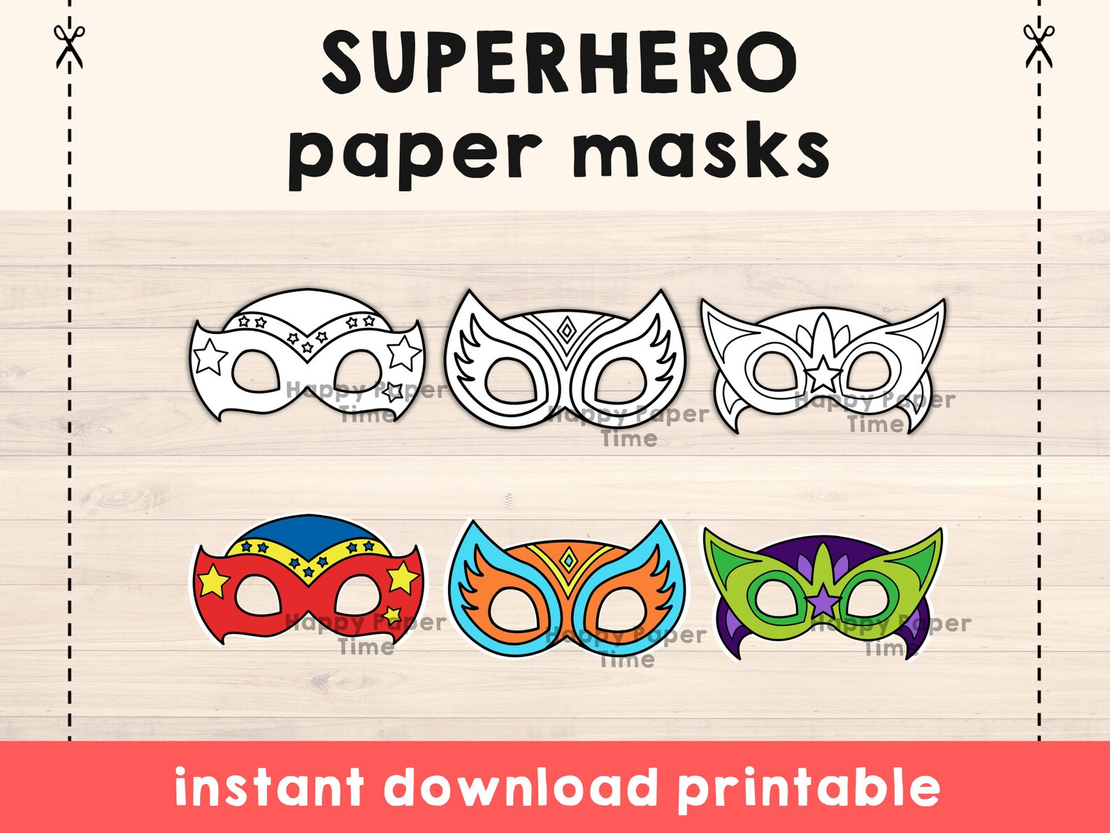 Superhero Masks Costume Hero Mask Printable Party Favor Craft Halloween ...