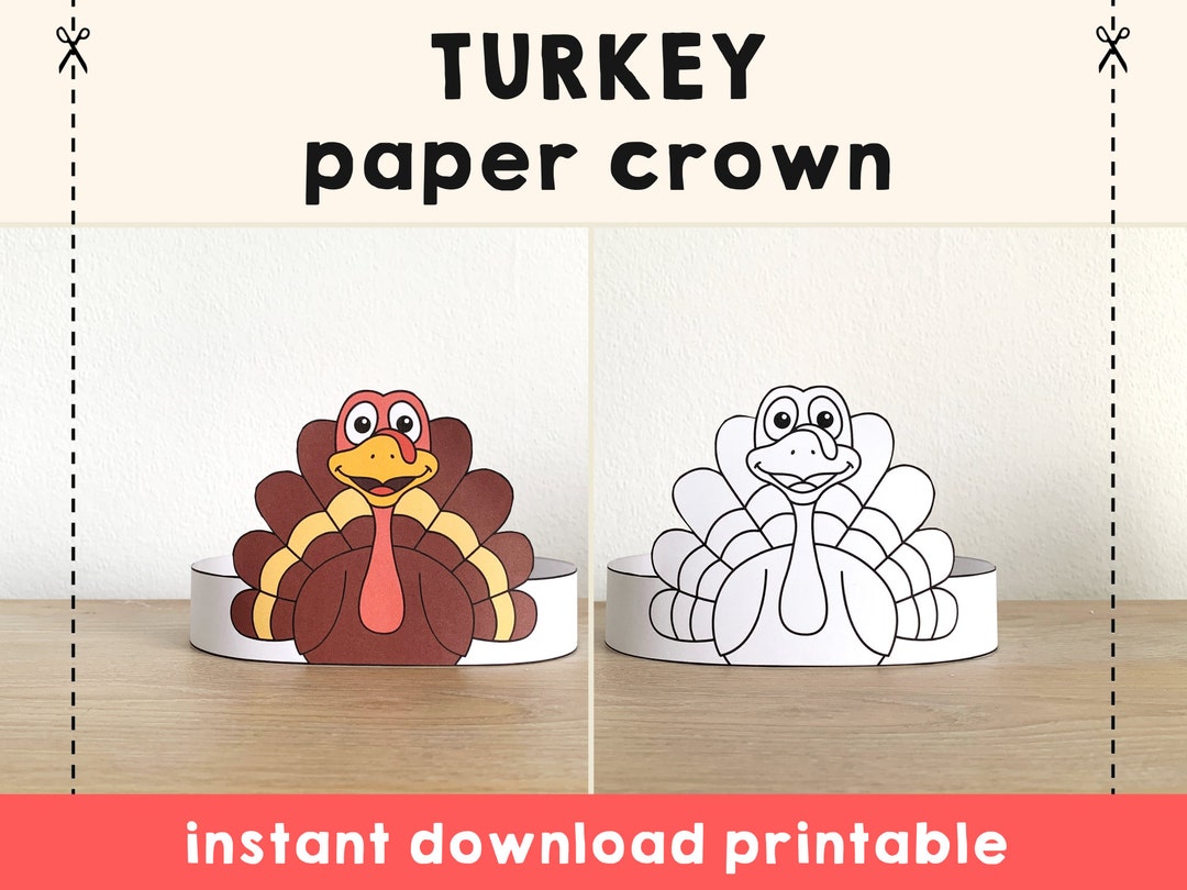 Turkey Hat Paper Crown Thanksgiving Party Coloring Printable Kids Craft ...