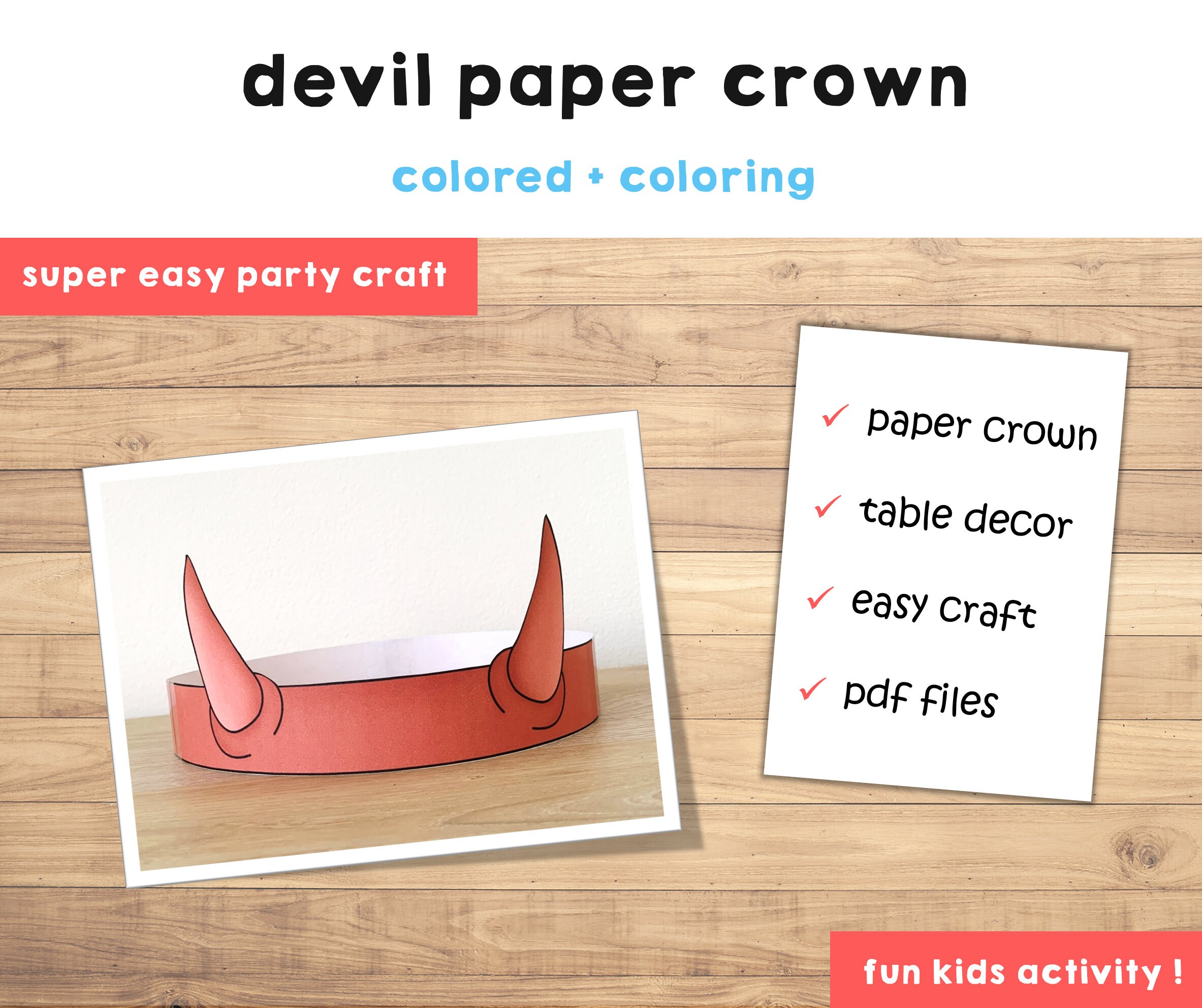 Devil Horns Paper Crown Party Coloring Printable Kids Craft | Etsy