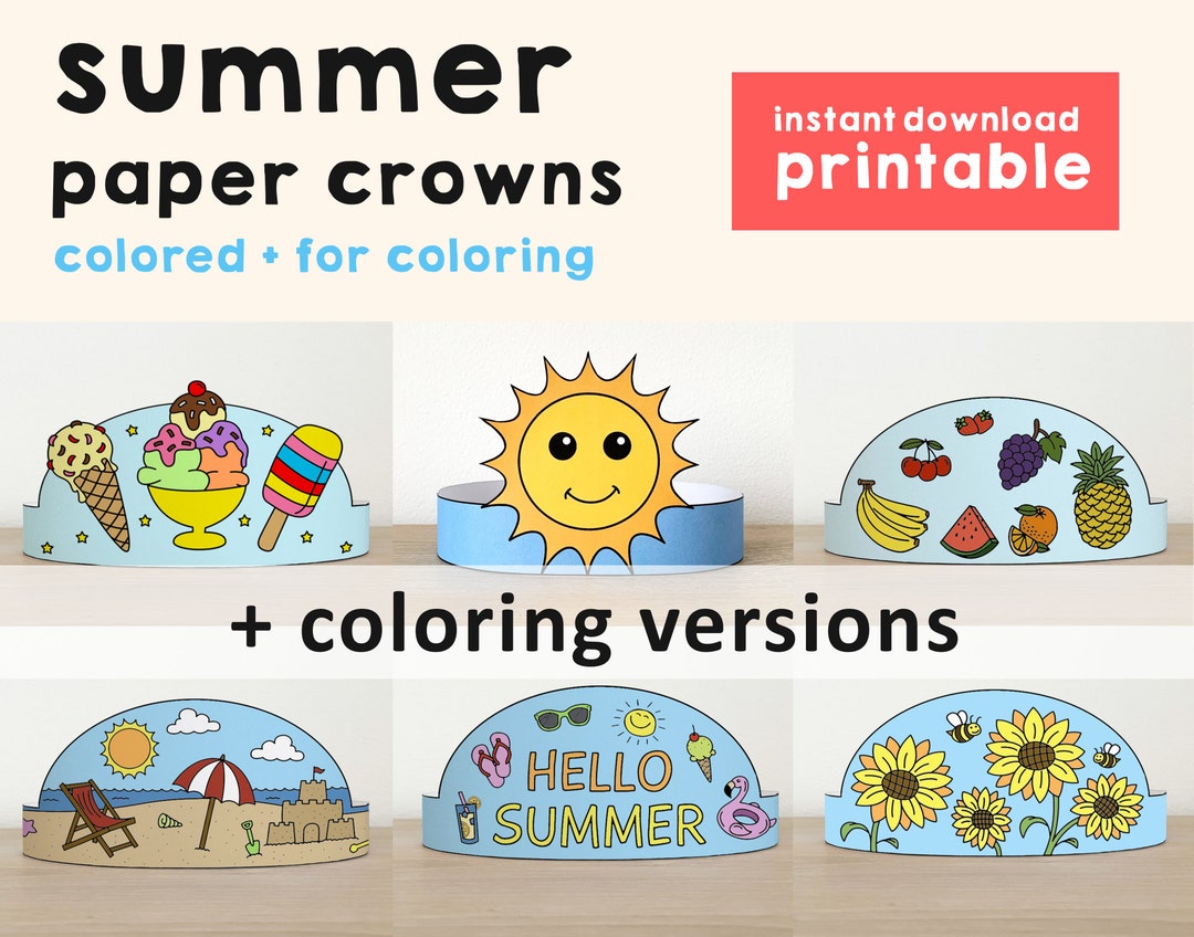 Summer Paper Crown Headband Coloring Ice Cream Party Activity Printable ...