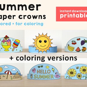 Summer Paper Crown Headband Coloring Ice Cream Party Activity Printable ...