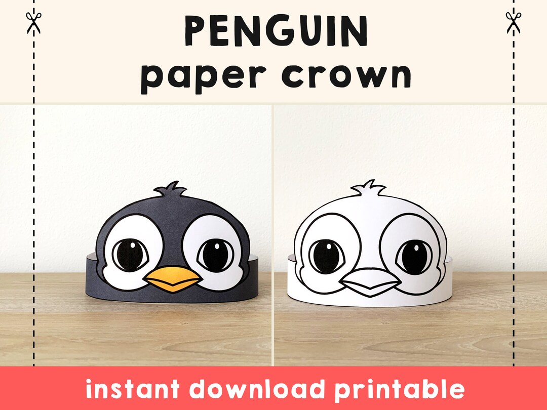 Penguin Paper Crown Party Coloring Paper Hat Printable Kids Craft Cute ...