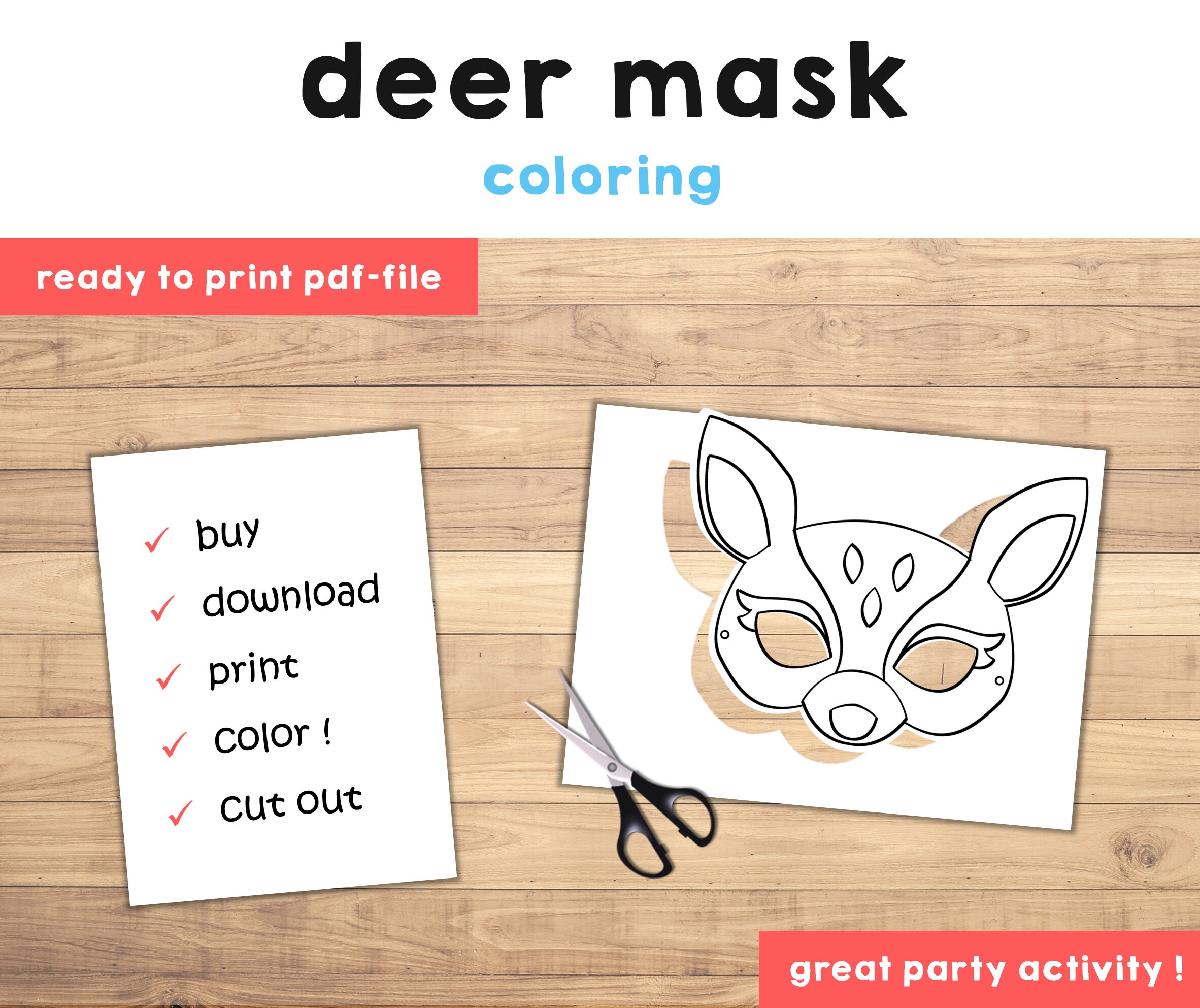 Deer mask printable deer party printable gift deer costume | Etsy