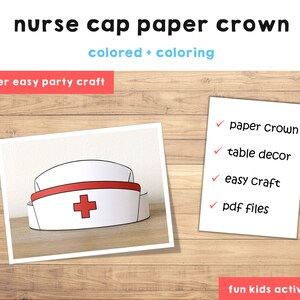 Nurse Cap Hat Paper Crown Party Coloring Printable Kids Craft - Etsy Canada