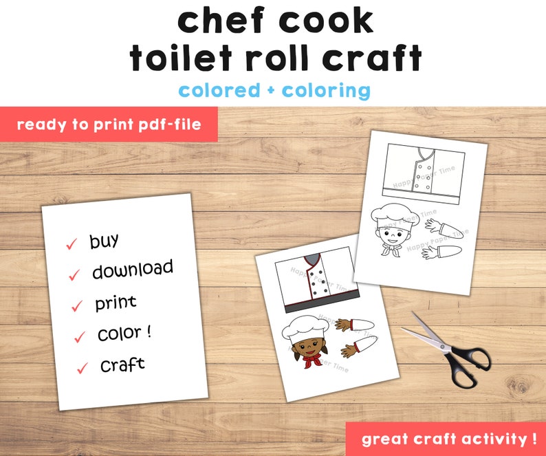 Chef Cook Toilet Paper Roll Craft Restaurant Party Coloring Printable ...