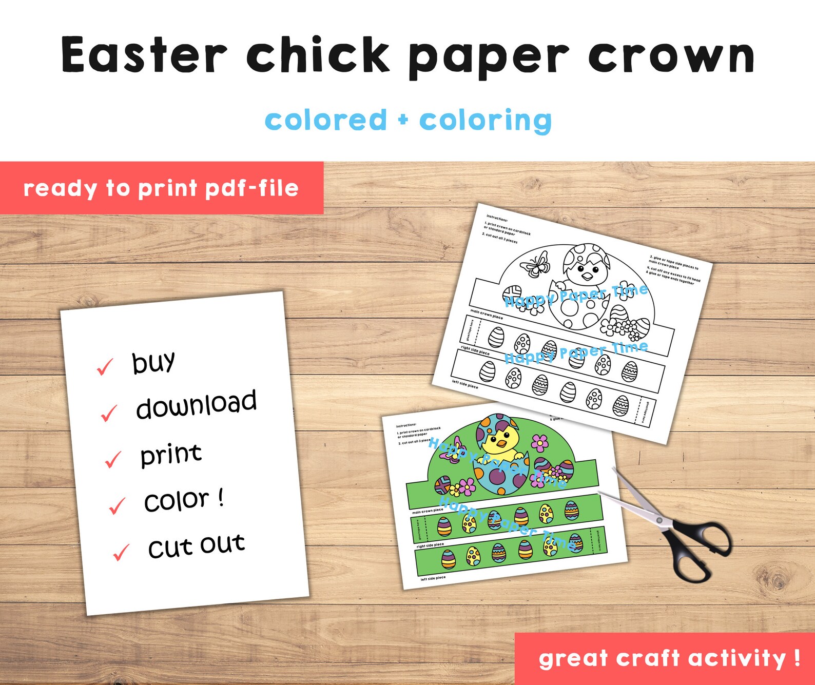 Easter Chick Eggs Hat Paper Crown Coloring Headband Easter Cut Out ...