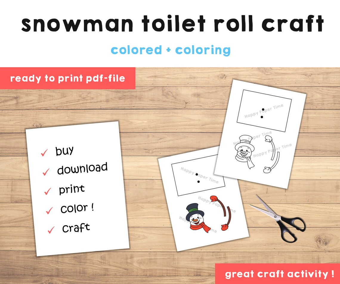 Snowman Toilet Paper Roll Craft Christmas Party Coloring | Etsy