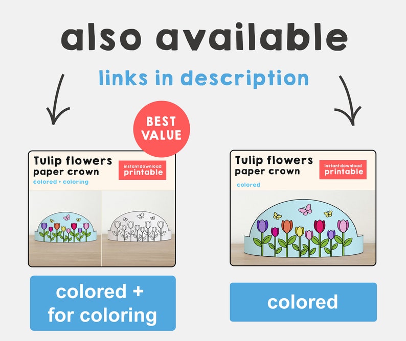 Tulips Flower Paper Crown Party Coloring Printable Kids Craft Spring ...