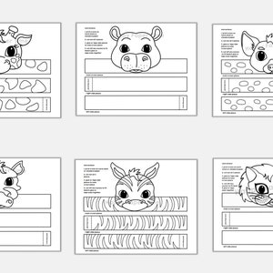 African Safari Animals Paper Crowns Giraffe Hippo Hyena Lion Zebra ...