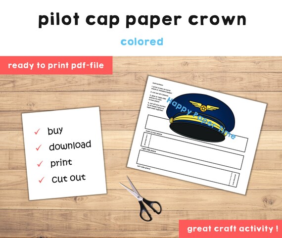 Pilot Cap Paper Crown Airline Party Coloring Printable Kids, 53% OFF