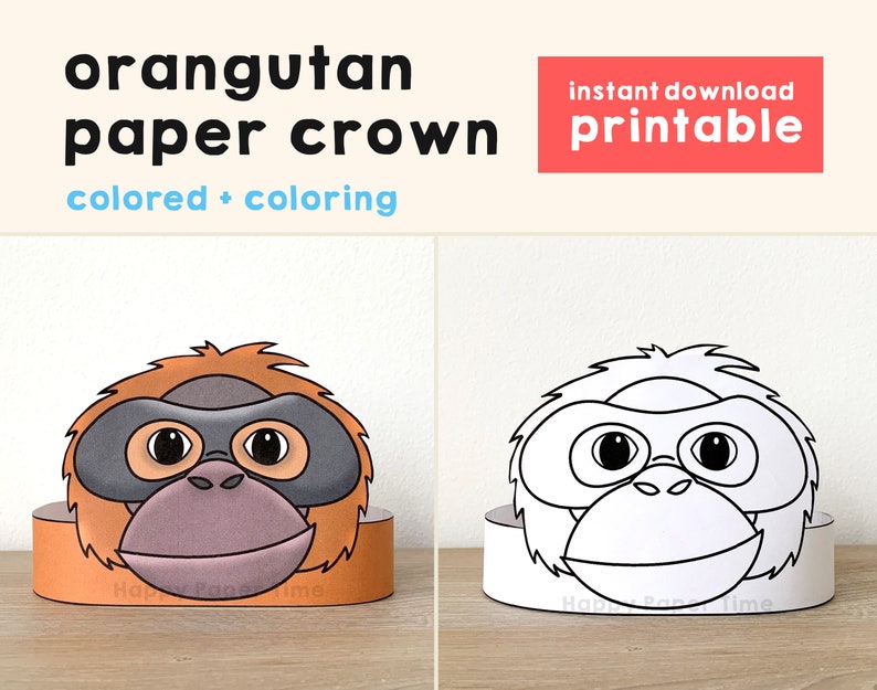 Orangutan Paper Crown Party Coloring Printable Kids Craft - Etsy