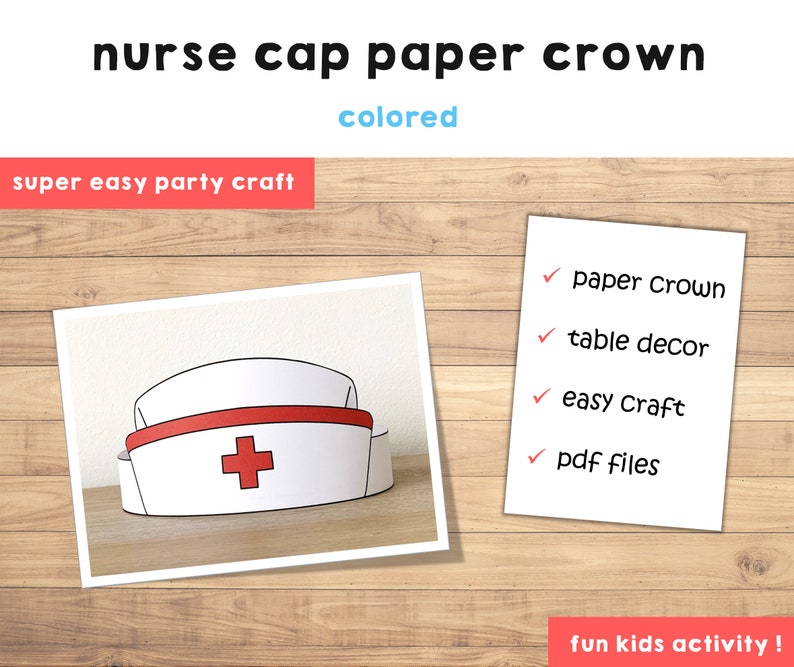 Nurse Cap Hat Paper Crown Party Coloring Printable Kids Craft | Etsy