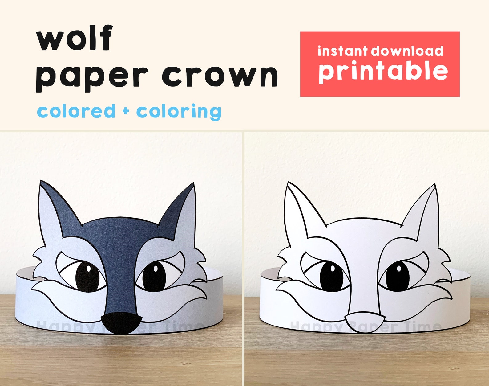 Wolf Paper Crown Coloring Printable Kids Craft Wolf Woodland - Etsy