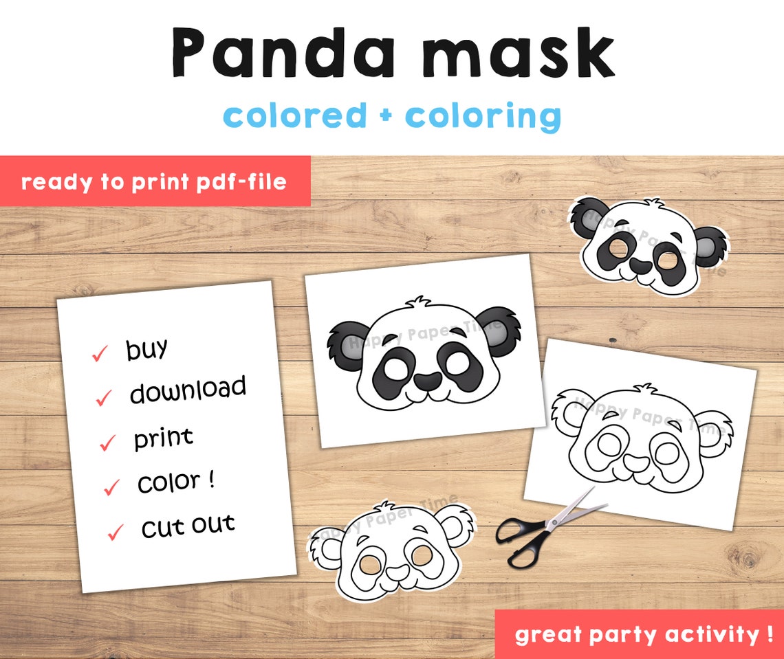Panda Mask Costume Animal Mask Printable Party Favor Asian - Etsy