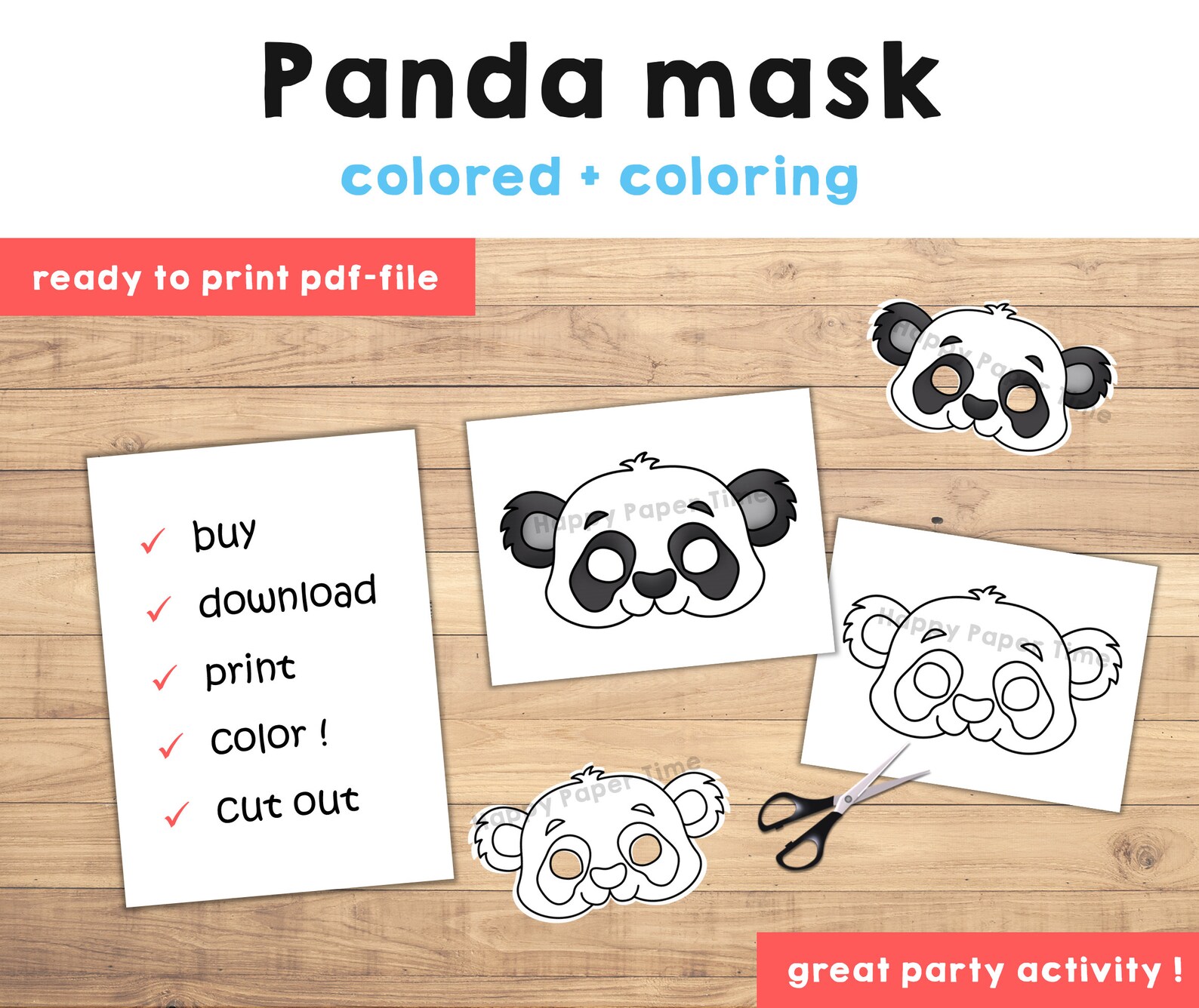 Panda Mask Costume Animal Mask Printable Party Favor Asian Jungle Party ...