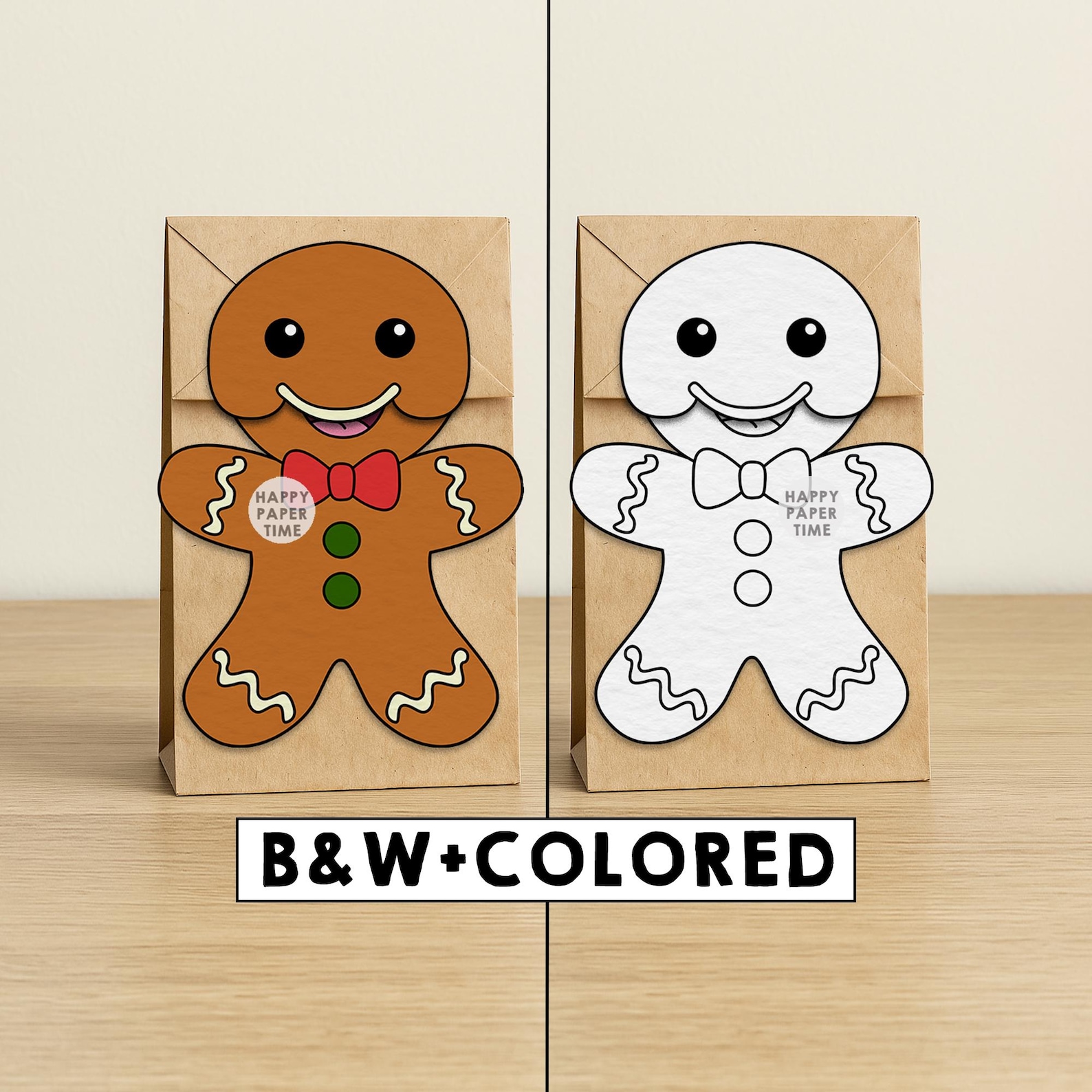Gingerbread Man Paper Bag Puppet Christmas Printable Holiday Winter ...