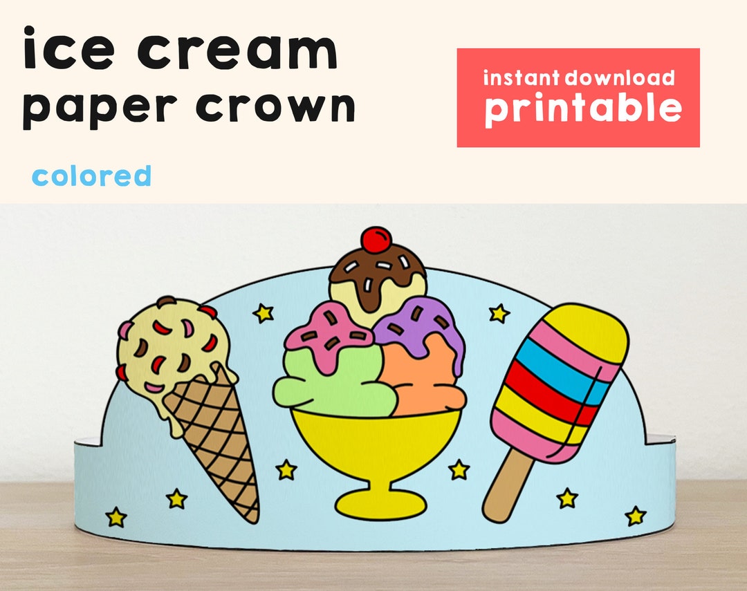 Ice Cream Paper Crowns Summer Spring Printable Kids Craft - Etsy