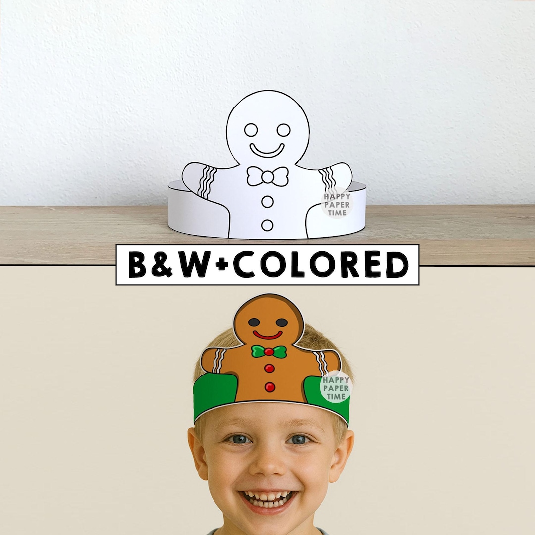 Gingerbread Man Paper Crown Hat Christmas Winter Holiday Party Coloring ...