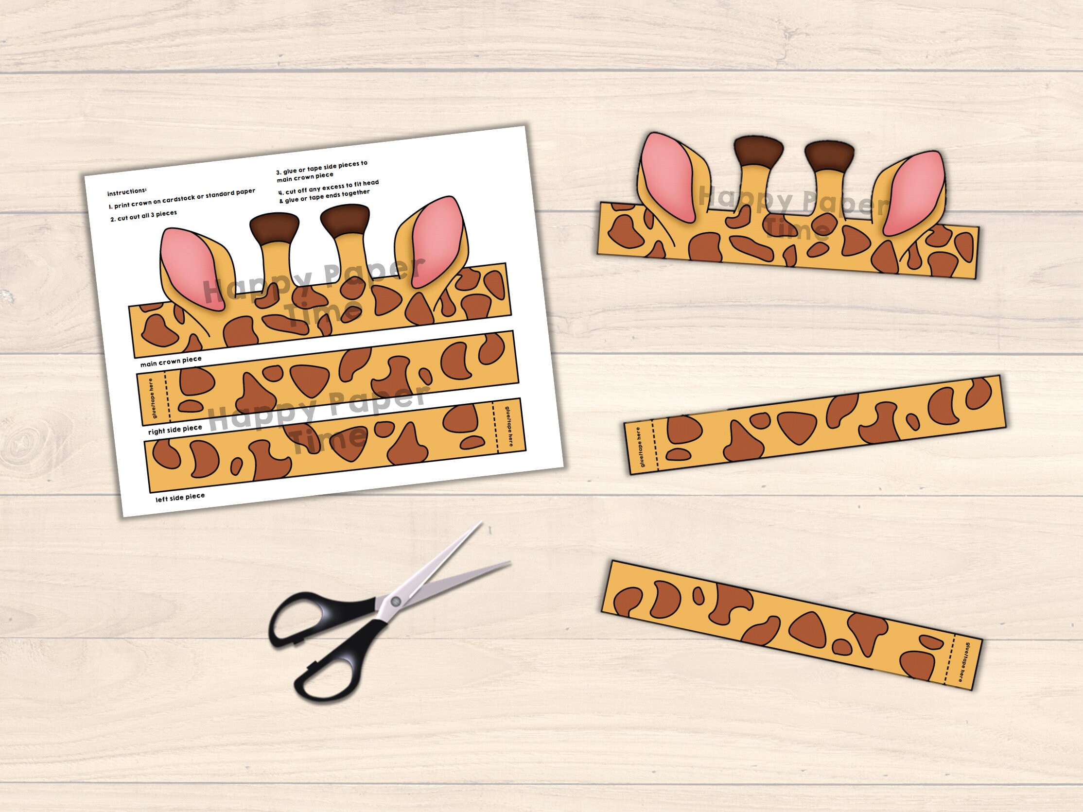 Giraffe Ears Paper Crown Party Coloring Printable Kids Craft | Etsy