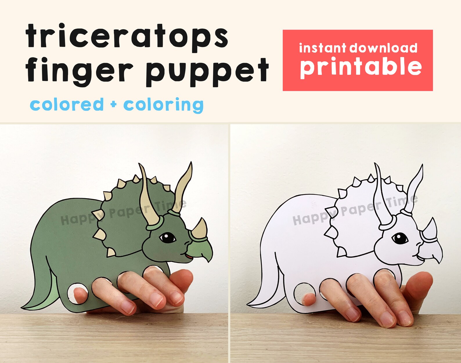 Dinosaur Triceratops Paper Craft Printable Finger Puppet Kids - Etsy