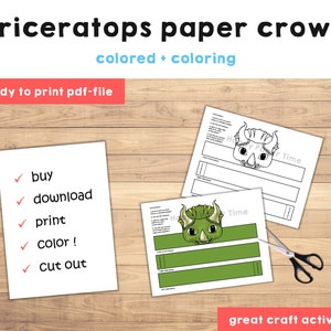 Triceratops Paper Crown Party Coloring Printable Kids Craft Dinosaur ...