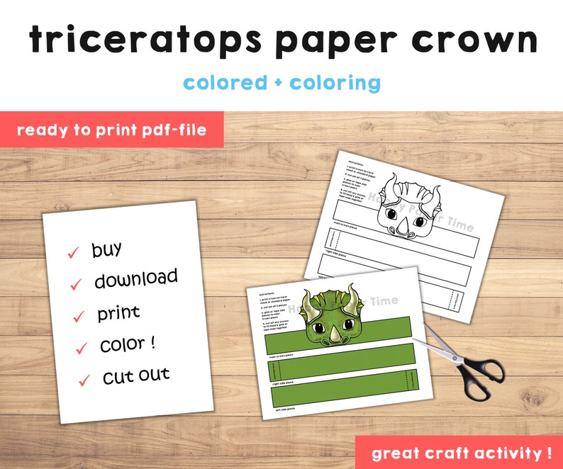 Triceratops Paper Crown Party Coloring Printable Kids Craft Dinosaur ...