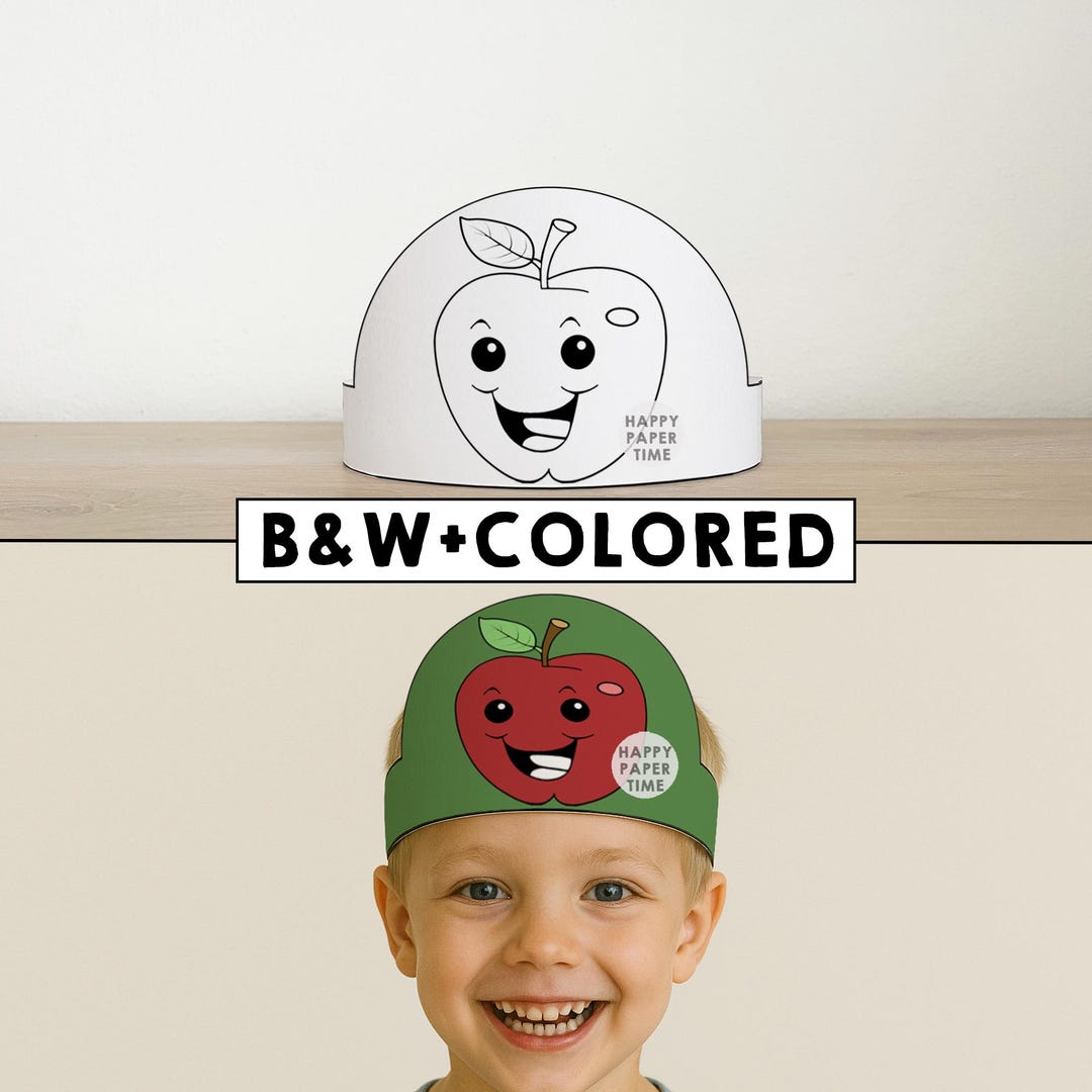 Apple Paper Crown Fruit Template Party Coloring Printable Kids Craft ...