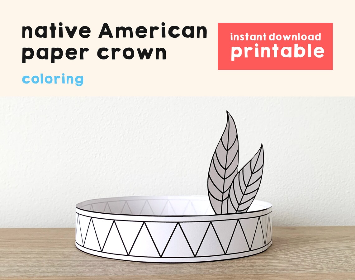 Native American Paper Headband Crown Party Coloring Printable - Etsy